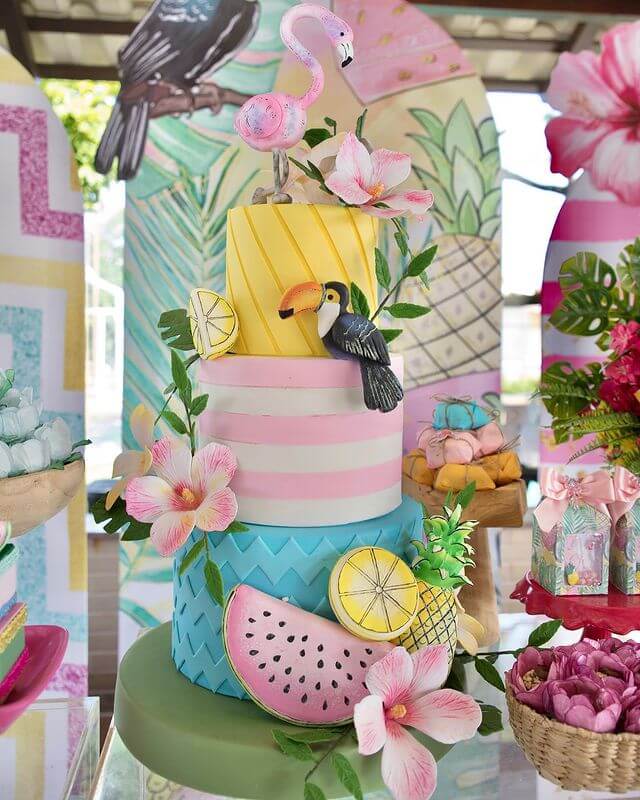 Festa Tropical: +37 ideias e tutoriais de decoração- Bolo Guaraná