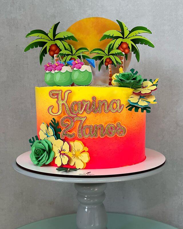 Festa Tropical: +37 ideias e tutoriais de decoração- Bolo Guaraná