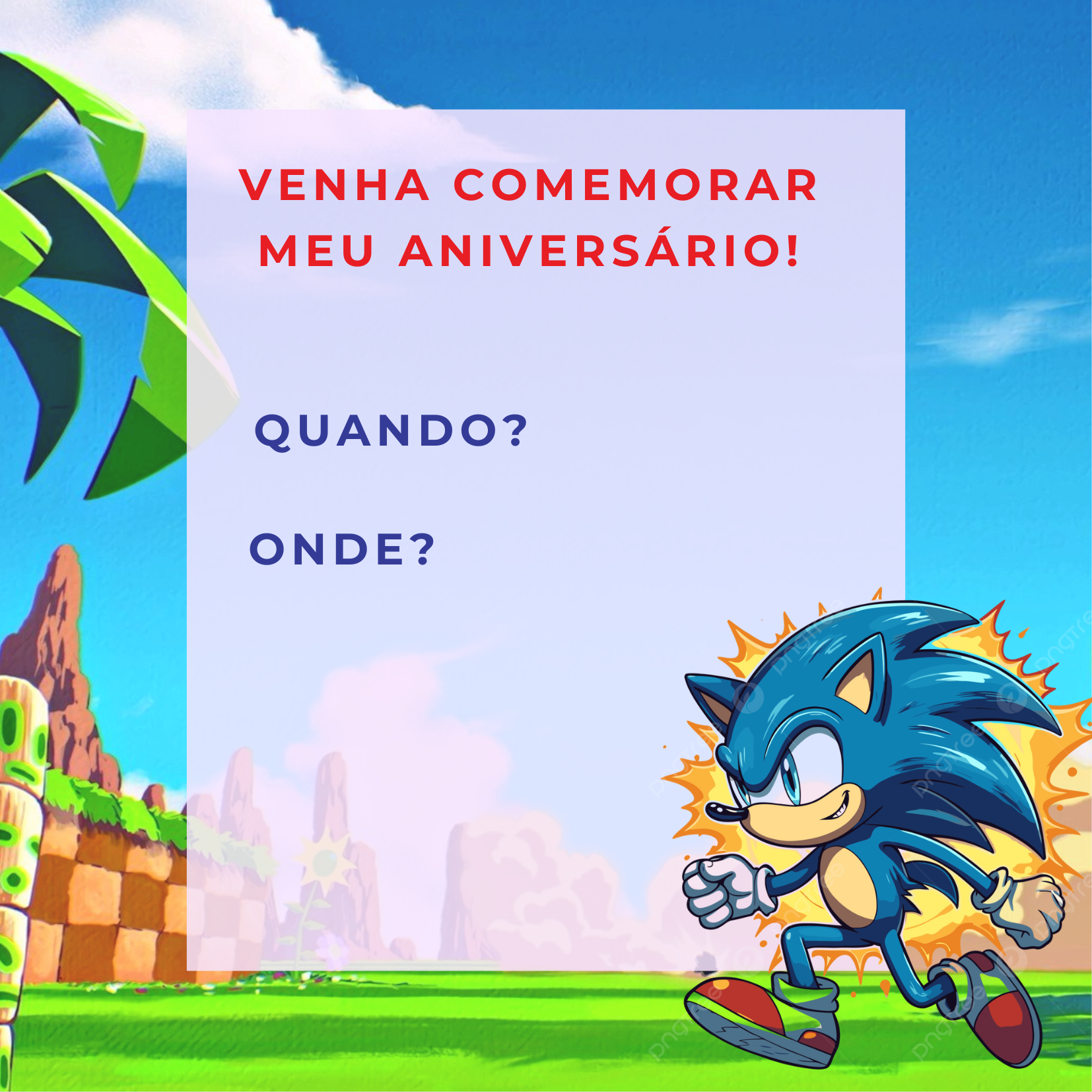 Convite do Sonic: arquivos grátis para editar e enviar no WhatsApp
